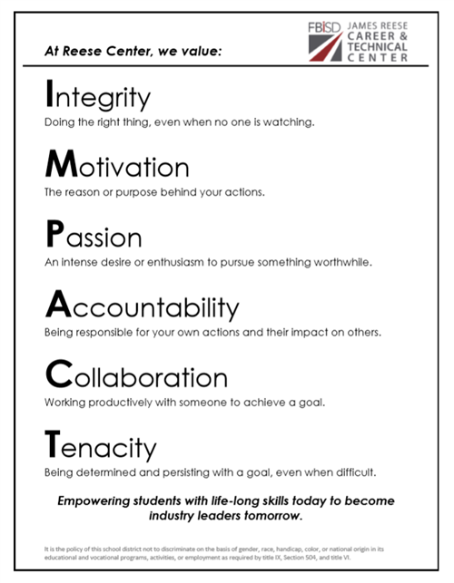 JRCTC Core Values and Mission & Vision / JRCTC Core Values