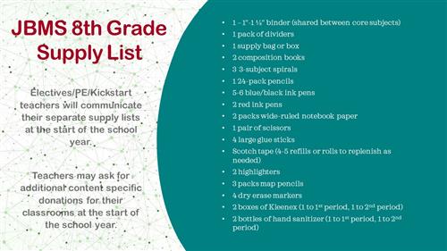School Supply Lists / 8th Grade