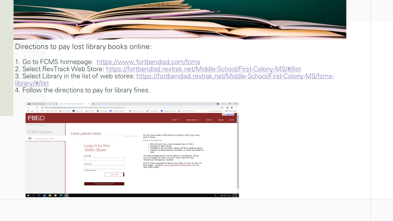 FCMS Library / Pay for lost books