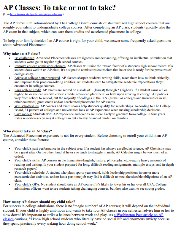 Advanced Placement Exam (AP Information) / The Benefits of AP Courses