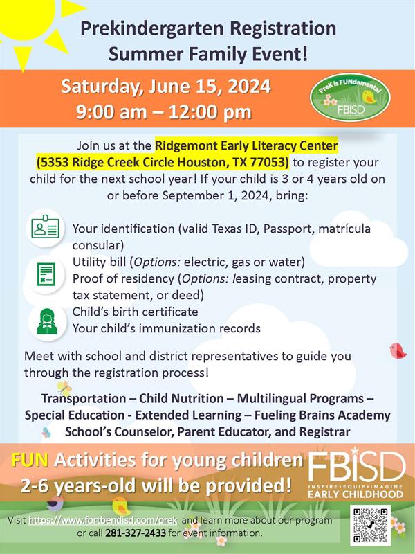 Early Childhood / Registration Events (In Schools and Online)